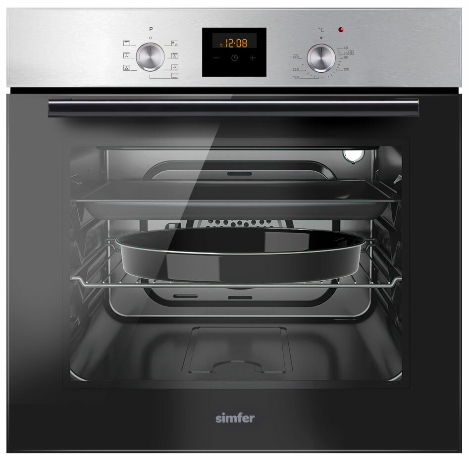Электрический духовой шкаф Simfer B6EM56070 59 см, 58 л гриль конвекция, серебристый