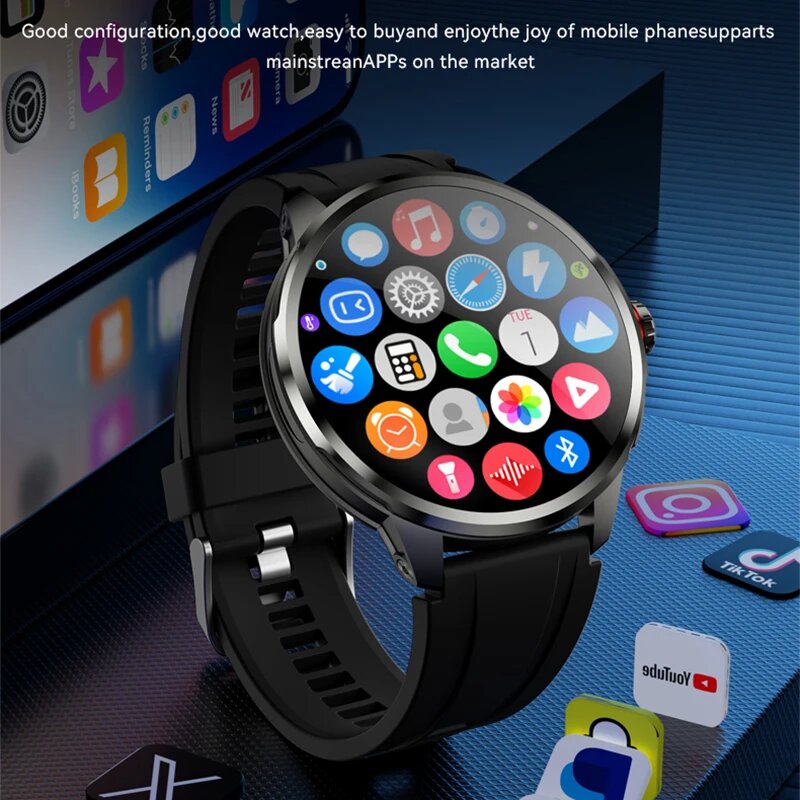 Smartwatch Android 9.0, 8+128 ГБ, черный ремешок — фото 1