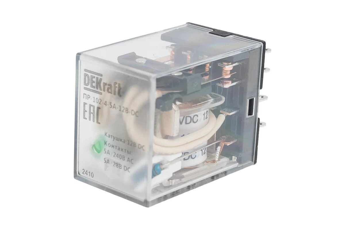 DEKraft Промежуточное реле 4 контакта с LED индикацией, 5A, 12V DC, пр-102 23886DEK