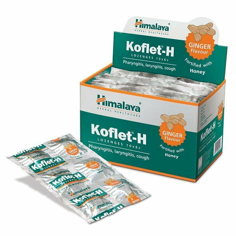 Леденцы Кофлет-Х Имбирь Хималая (Koflet-H Ginger Himalaya Herbals) от кашля, смягчают горло и бронхи, антисептик, 60 шт.