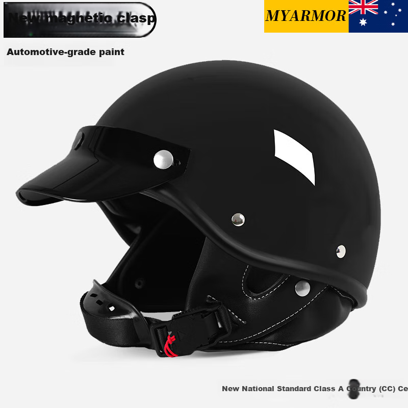 MYARMOR Motorcycle Helmet New National Standard Electric Vehicle 3C Certification Retro Half Helmet Unisex Four Seasons Universal Personality Motorcycle Safety Helmet M(57-58) Earl Black