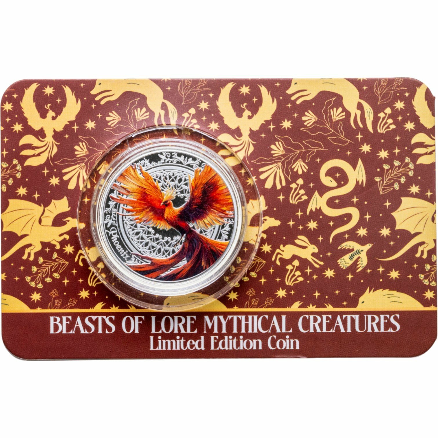 Соломоновы Острова 50 центов 2025 "Феникс" в коинкарте, Железо, покрытое серебром, в сохранности UNC