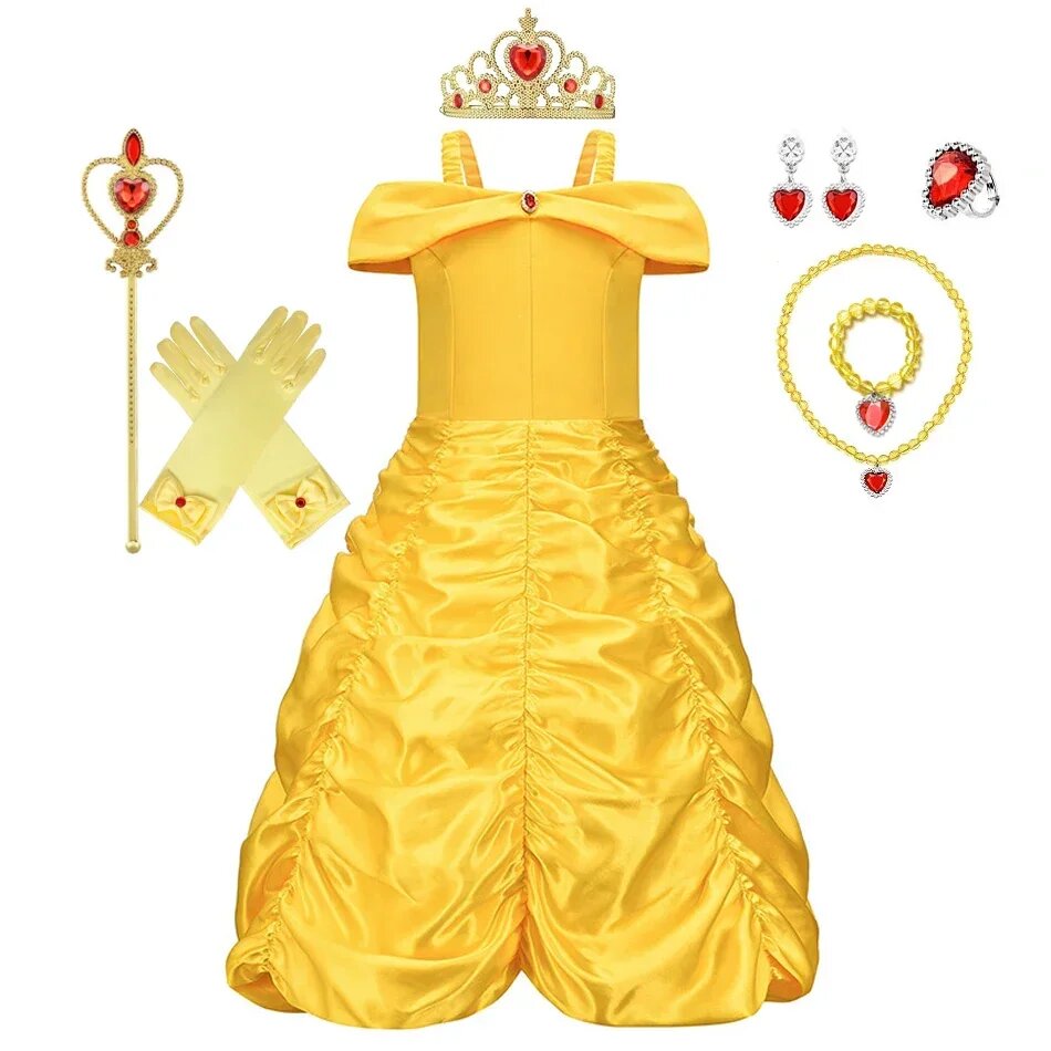 Детский костюм Белль из полиэстера DreamParty 9-10T Tag-150, Желтый, Dress3