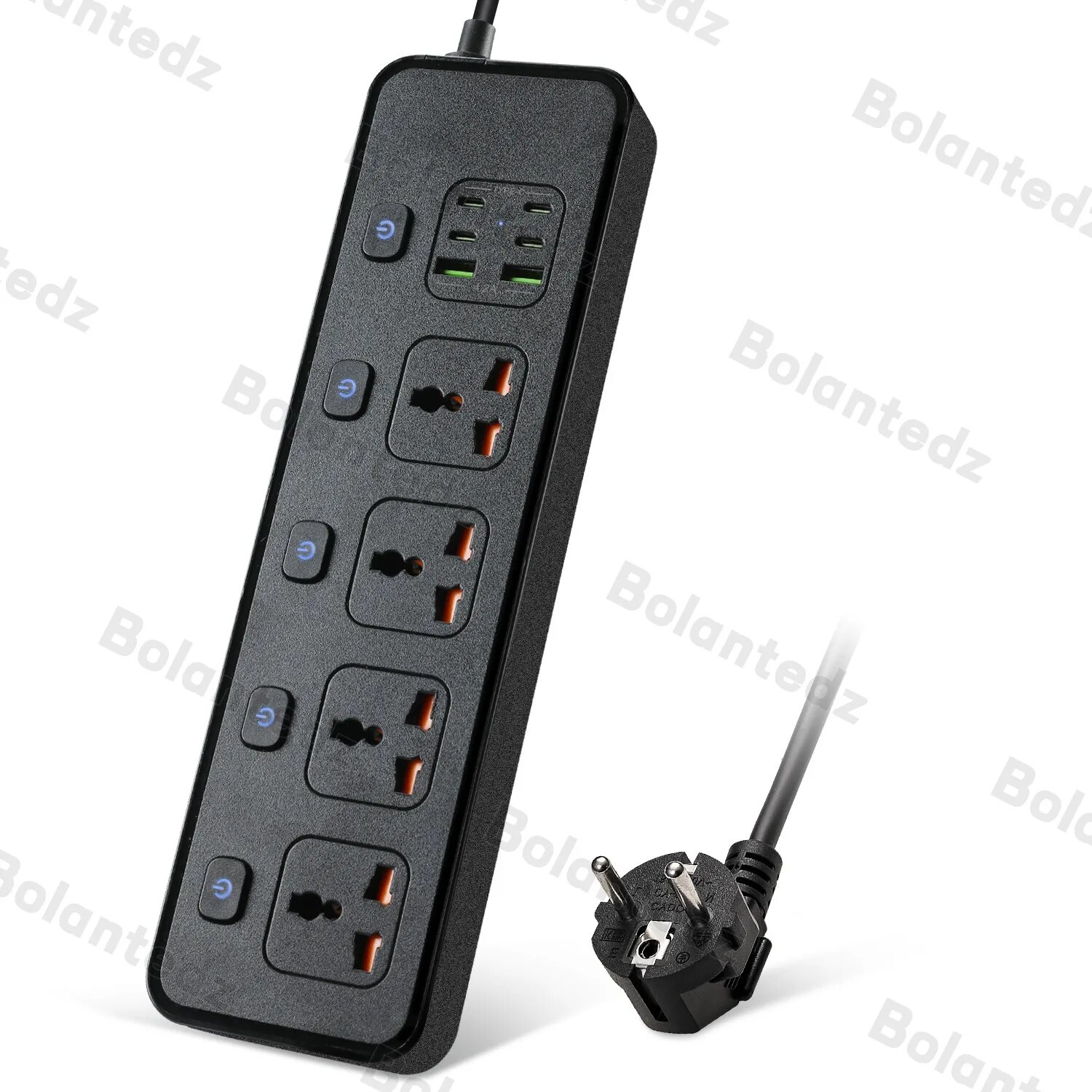 Удлинитель с USB Bolantedz, 4 гнезда, черный