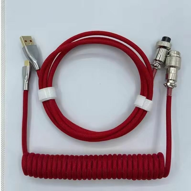 Спиральный кабель для клавиатуры с разъемом GX-16 Pilot, USB-A-, Type-C, красный