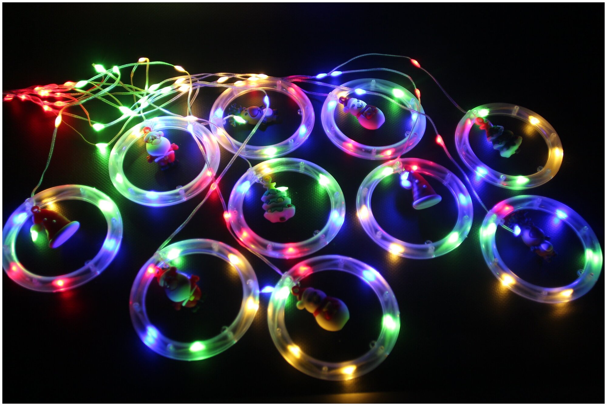 Гирлянда светодиодная карниз/ бахрома "Кольца с игрушками", 10 LED, разноцветная, 3 м, 8 режимов, соединяемая