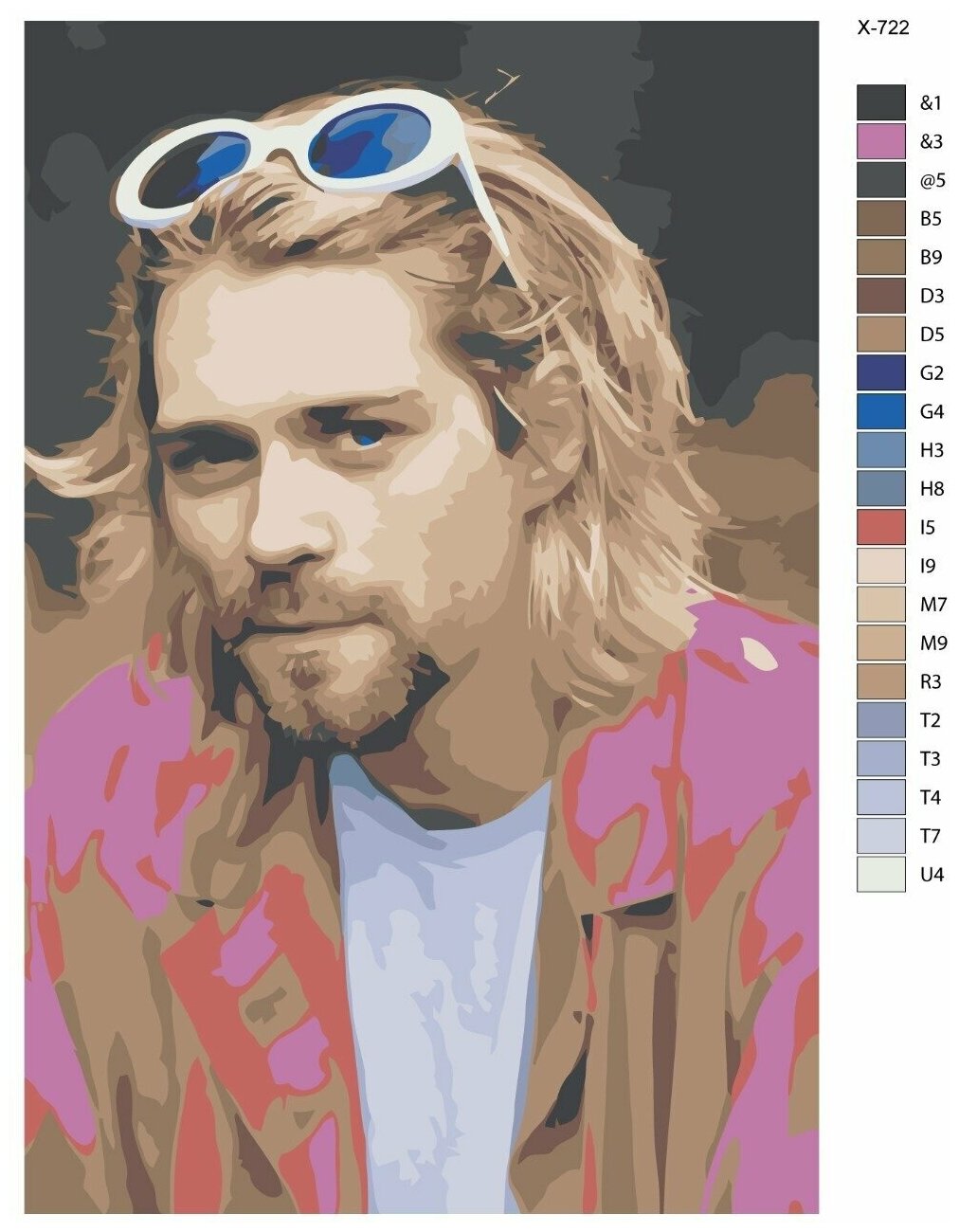 Картина по номерам X-722 "Рок музыкант Kurt Cobain (Курт Кобейн)" 40х60