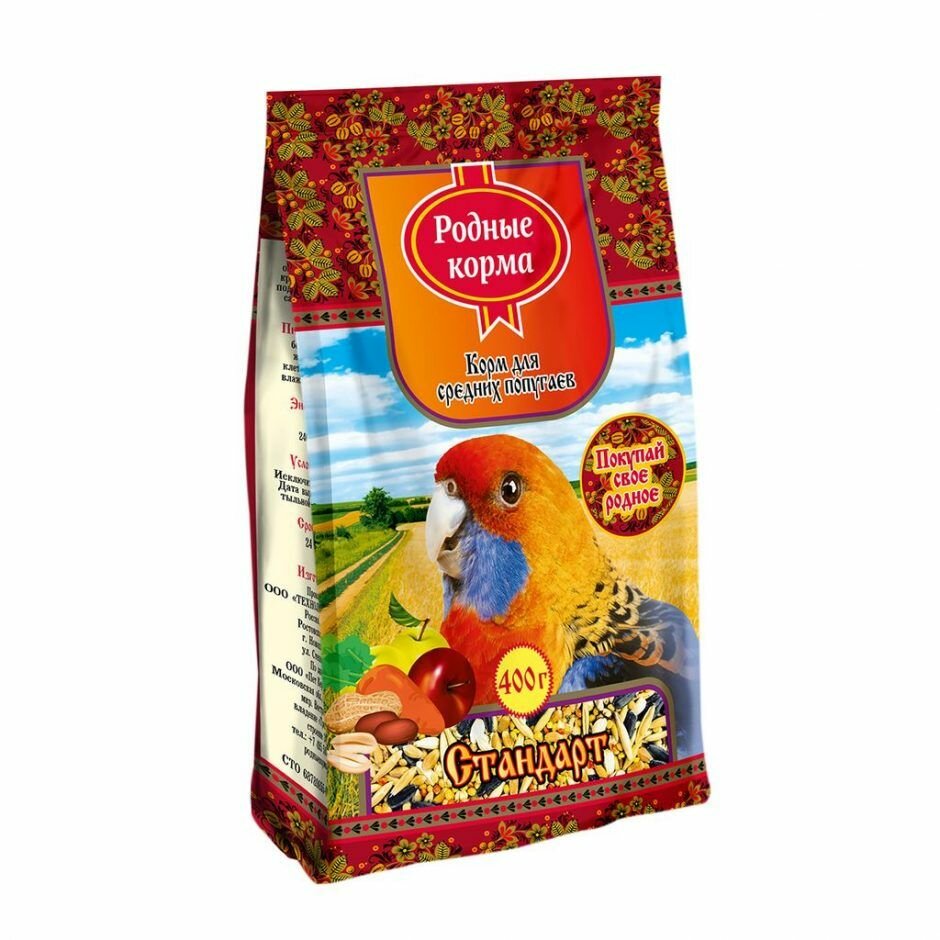 Родные Корма корм для средних попугаев стандарт, 400 г