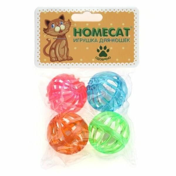 HOMECAT Игрушка для кошек Калейдоскоп с колокольчиком, мячи пластиковые, 4 штуки
