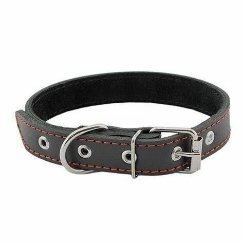 HOMEPET ошейник для собак Простой, двойной, простроченный, двухслойный, черный, 32-42 см