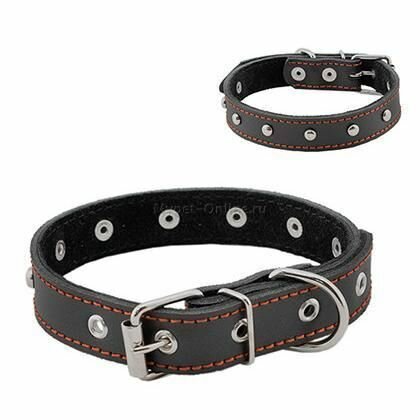 HOMEPET ошейник для собак Двойной с украшениями, простроченный, кожаный, черный, 32-42 см