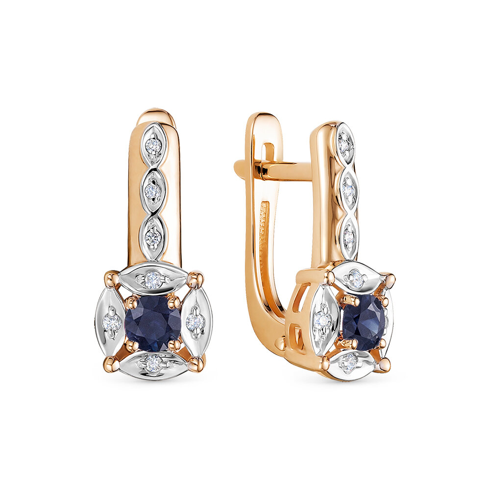 Серьги, красное золото, 585 проба, родирование, сапфир