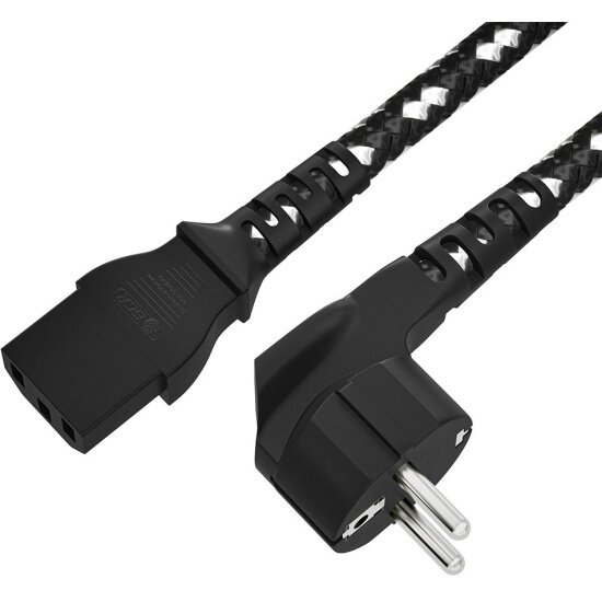 Кабель питания Gcr 2.0m, евровилка угловая Schuko - С13, 3*0,75mm, текстиль, черно-белый, -55087