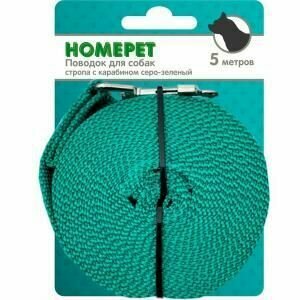 HOMEPET Поводок для собак, стропа с карабином, серо-зеленый 25 мм х 5 м