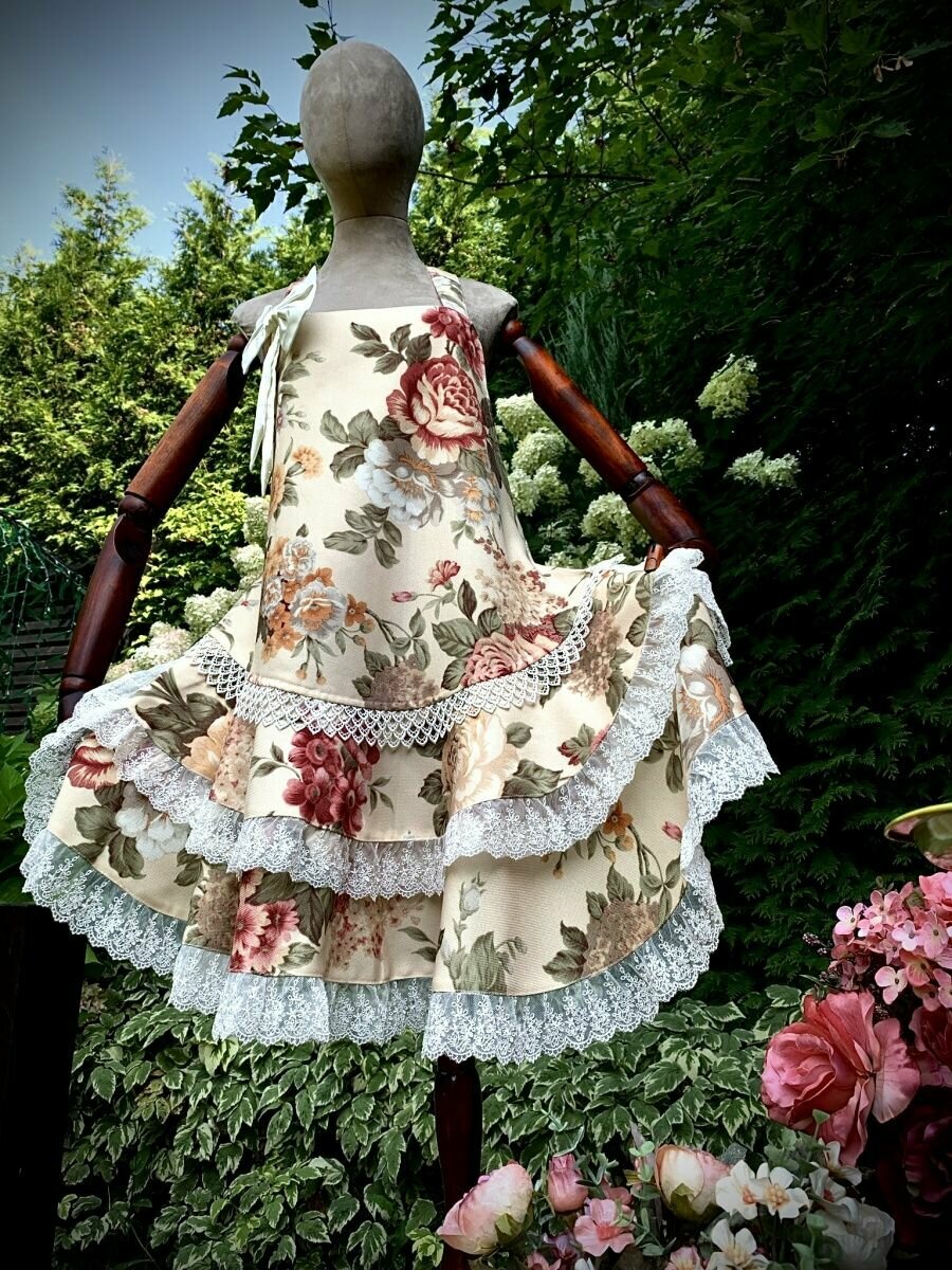 Фартук Ajourele "Розы в стиле Прованс", 150x100, с оборками и кружевом
