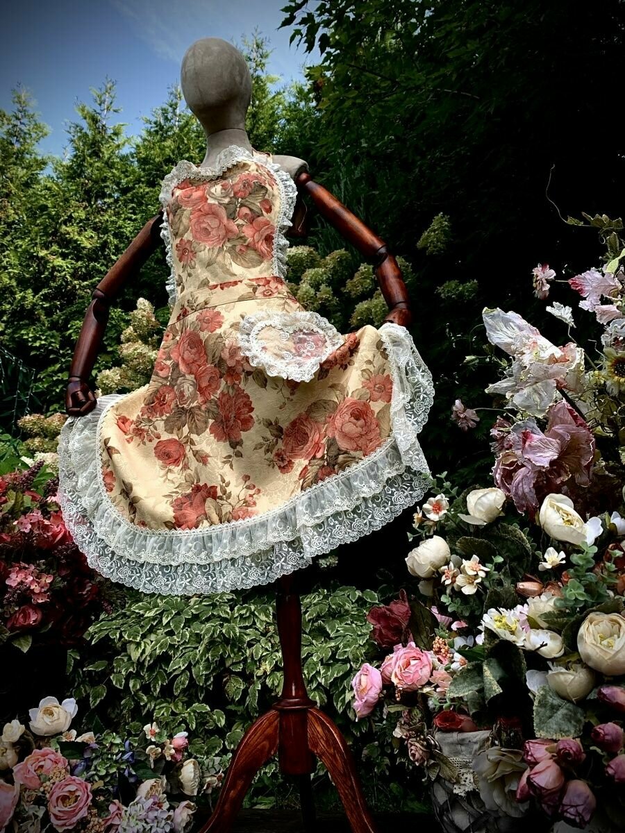 Фартук кухонный Ajourele "Сердце", жаккард+кружево, с оборками, 80x100см