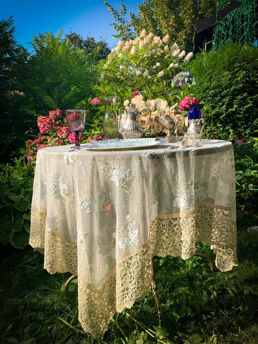 Скатерть Ajourele T-1024-BL, кружево, небесно-голубая, прямоугольная, 160х180 см