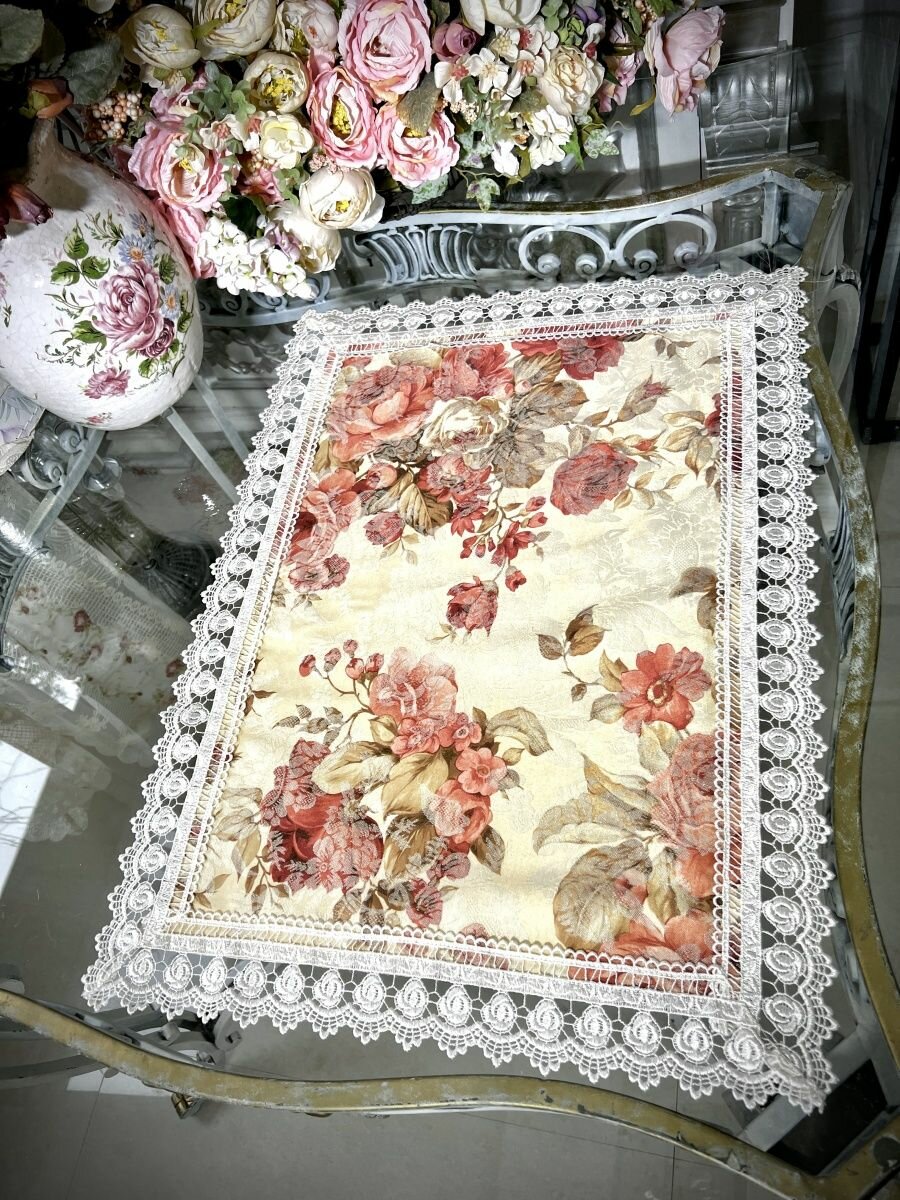 Салфетка Ajourele "Прованс", сервировочная, с кружевом, 45x60 см, бежевая — фото 1