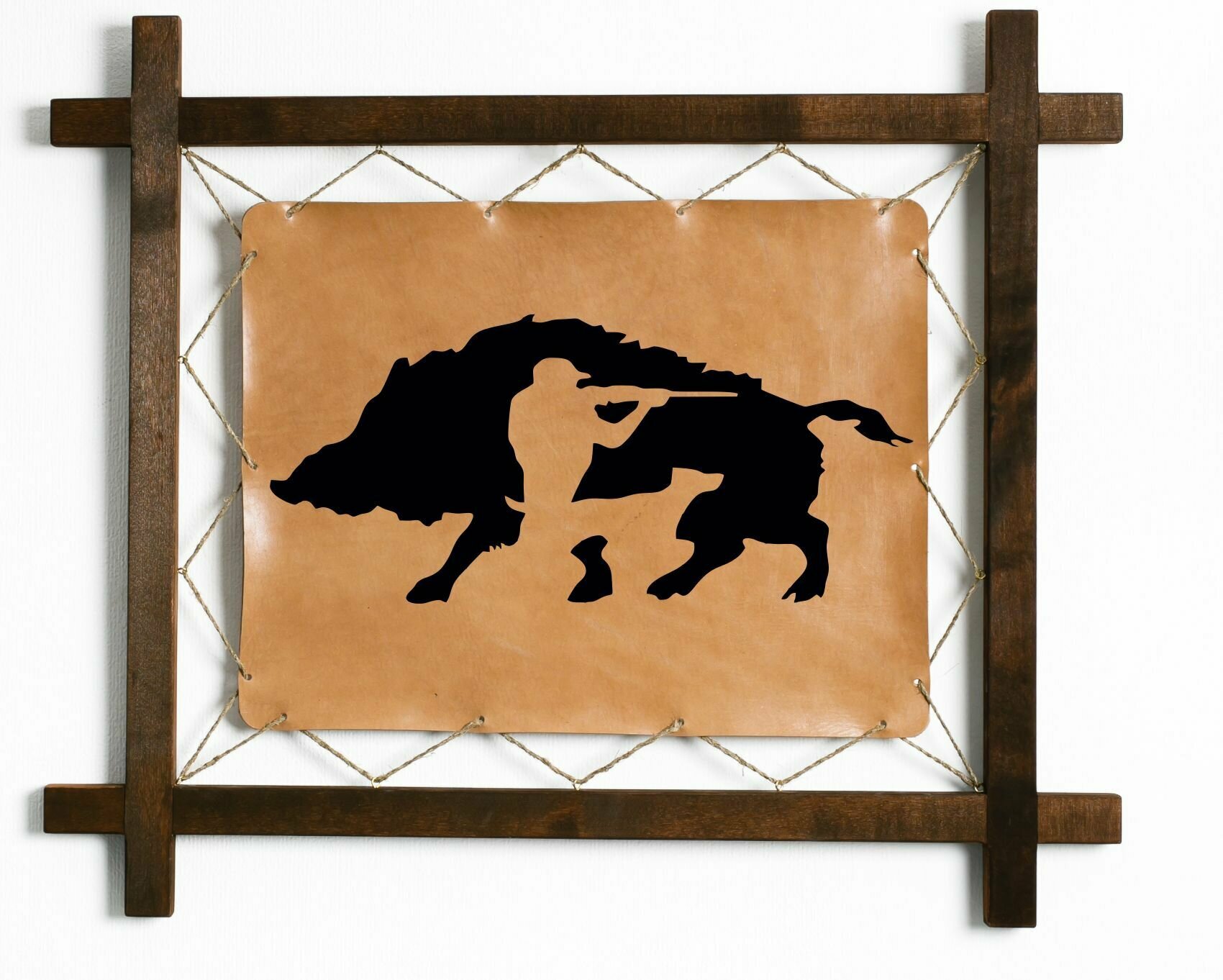 Картина интерьерная, натуральная кожа, "Охота", в деревянной раме, BoomGift