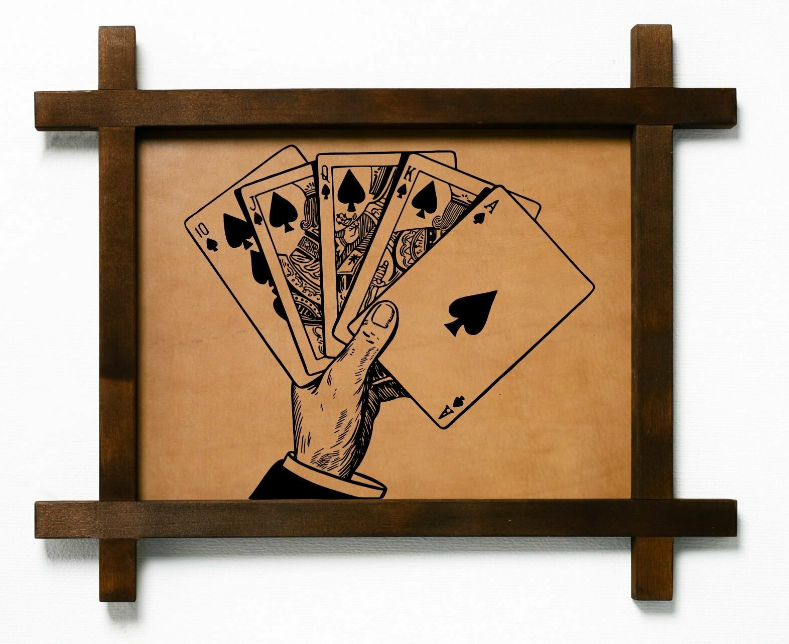 Интерьерная картина из натуральной кожи "Покер", декоративное настенное панно в деревянной раме, BoomGift