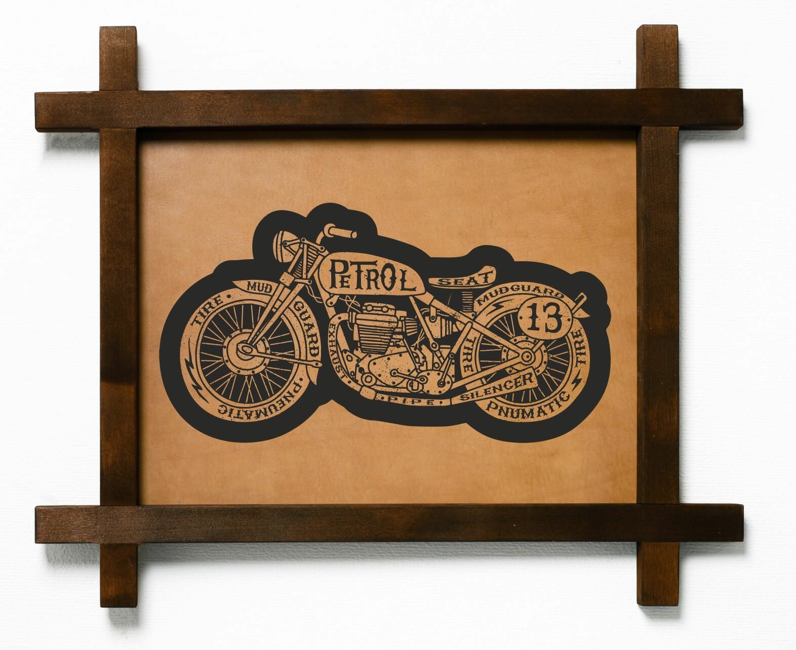 Картина интерьерная из кожи "Мотоцикл", BoomGift