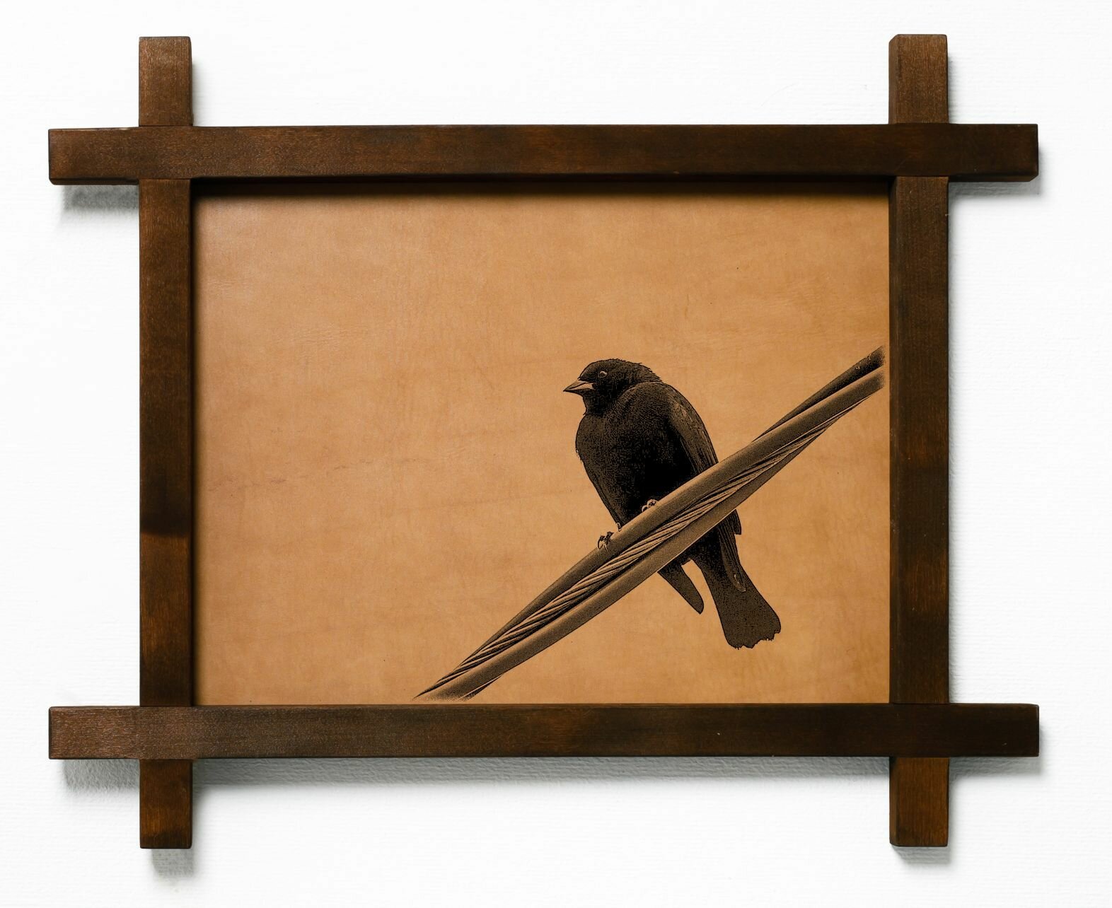 Картина интерьерная, натуральная кожа, "Птица", в деревянной раме, BoomGift