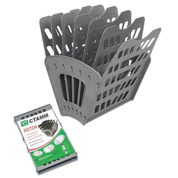 Лоток веерный для бумаги СТАММ ЛТ42 7-секционный (6 отд.), серый металлик