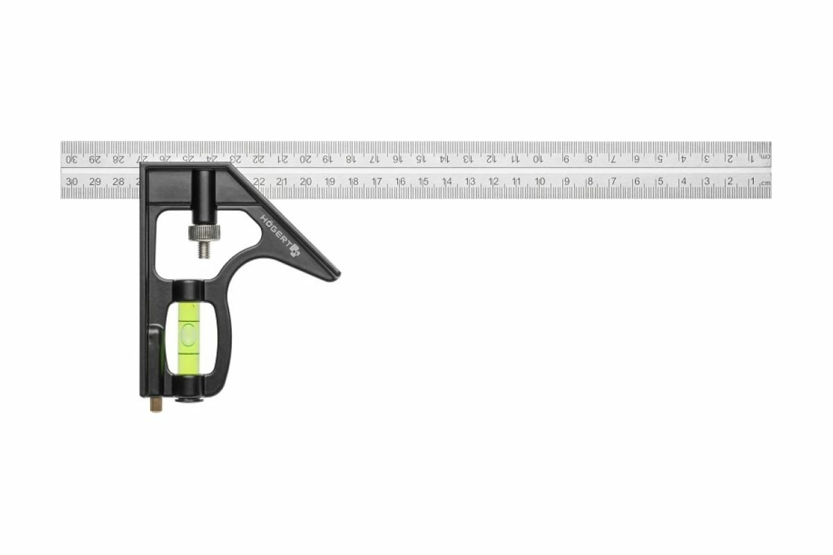 HOEGERT TECHNIK алюминиевая строительная линейка 300 мм с угольником и уровнем HT4M217