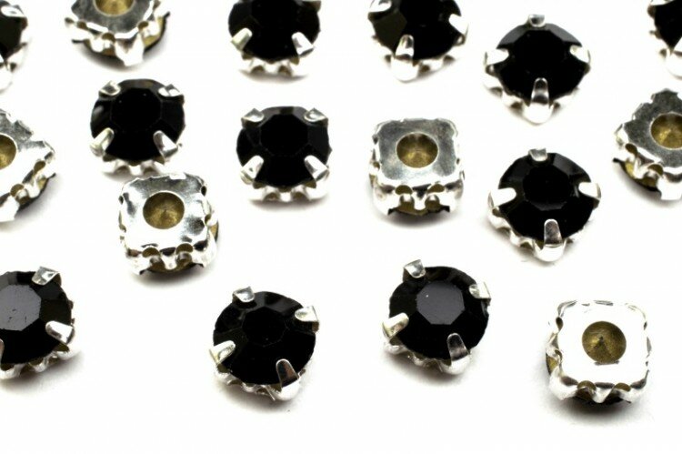 Шатоны Astra 7мм пришивные в оправе, цвет 38 черный/серебро, стекло/латунь, 62-142, 20шт
