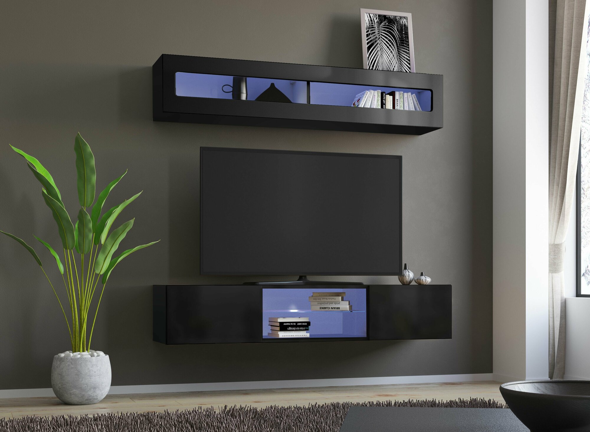 Гостиная Point 3351, мебель в гостиную НК-Мебель, Черный Глянец, 175х160х40 см.(ШхВхГ)