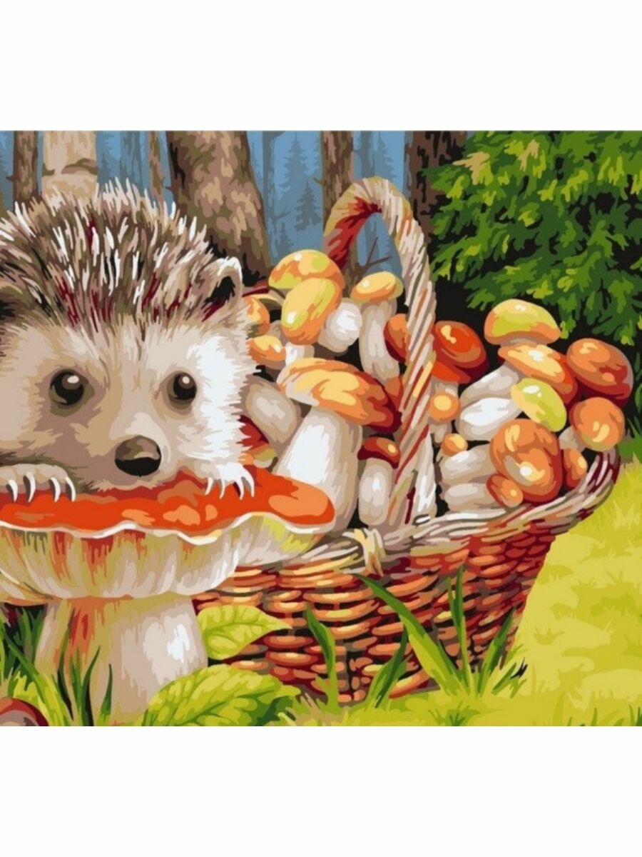 Картина по номерам "Ёжик с грибами" 40х50 см, хлопковый холст на подрамнике, акрил, АртТойс