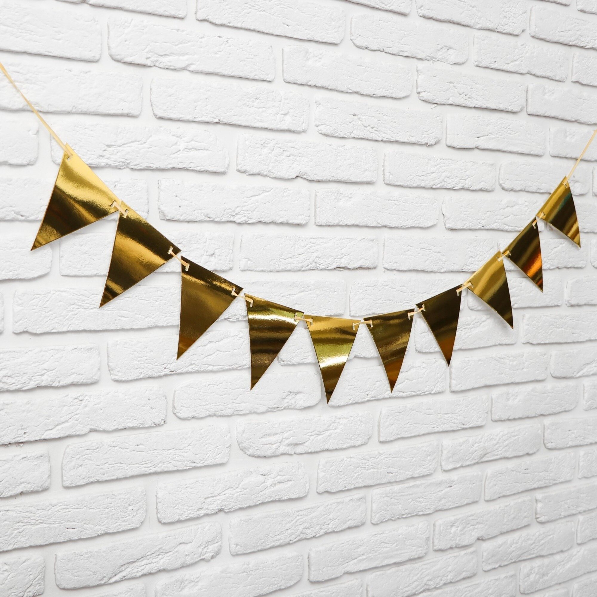 Гирлянда "Флажки на ленте", золотой картон, длина: 160 см, праздничная, на день рождения, для детей