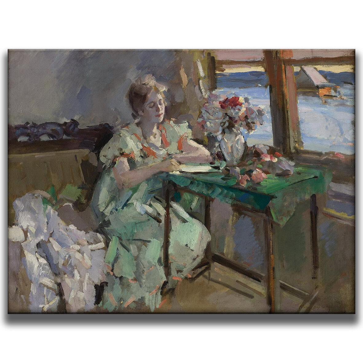 Картина для интерьера на холсте Константина Коровина «Девушка. Париж, кафе дэ да Пэ» 30х40, холст натянут на подрамник