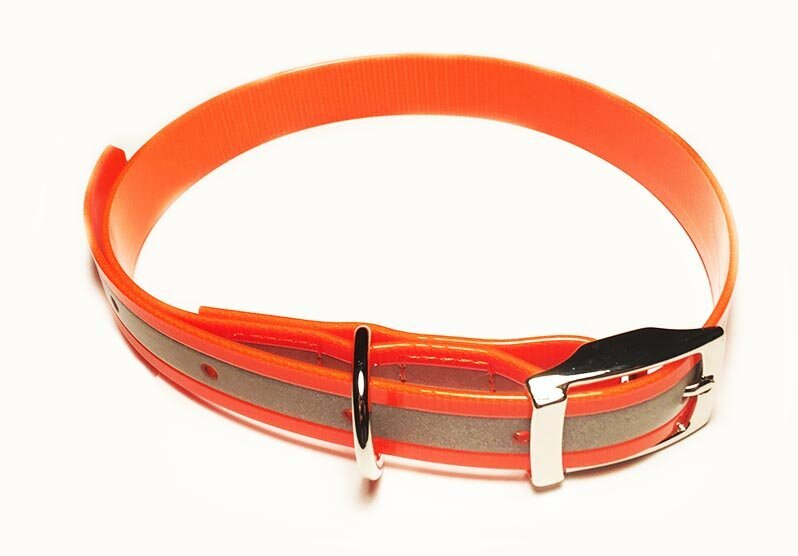 Ошейник для собак из биотана со светоотр. полосой шир.25 мм оранжевый размер M (45-55 см)