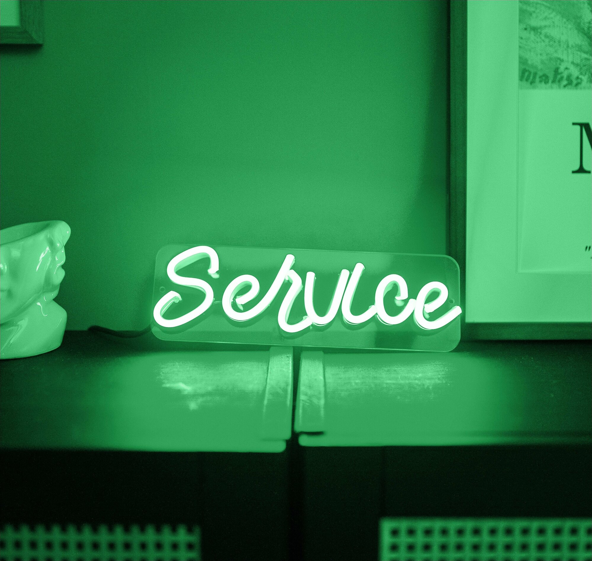 Табличка неоновая Service, 25х8 см, зеленая