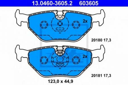 Колодки тормозные дисковые задн, BMW: 3 316 I/318 I/318 IS/318 TDS/320 I/323 I 2.5/325 I/325 TD/325 TDS/328 I 90-98, 3 316 I/318 D/318 I/320 D/320 I/, 13046036052 ATE 13.0460-3605.2