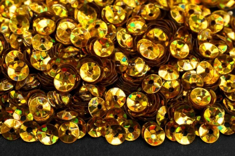 Пайетки объёмные 4мм, цвет 50114 золотой/голографик, пластик, 1022-181, 10 грамм