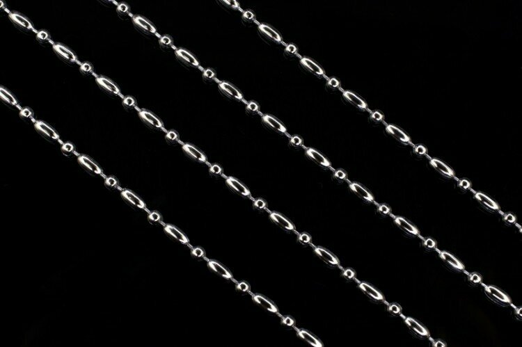 Цепочка шариковая диаметр 2,4мм, рис 4,5х2,4мм, цвет стальной, хирургическая сталь, 27-171, 1м