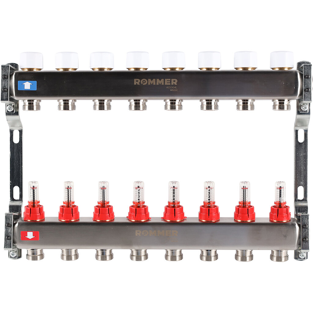 Коллектор из нержавеющей стали с расходомерами 8 вых. ROMMER RMS-1200-000008