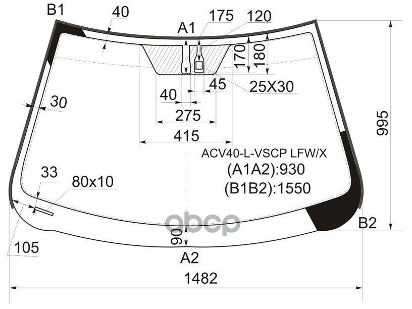 Стекло лобовое (Датчик дождя) Toyota Camry (XV40) 06-11 / Aurion 06-12 XYG арт. ACV40-L-VSCP LFW/X