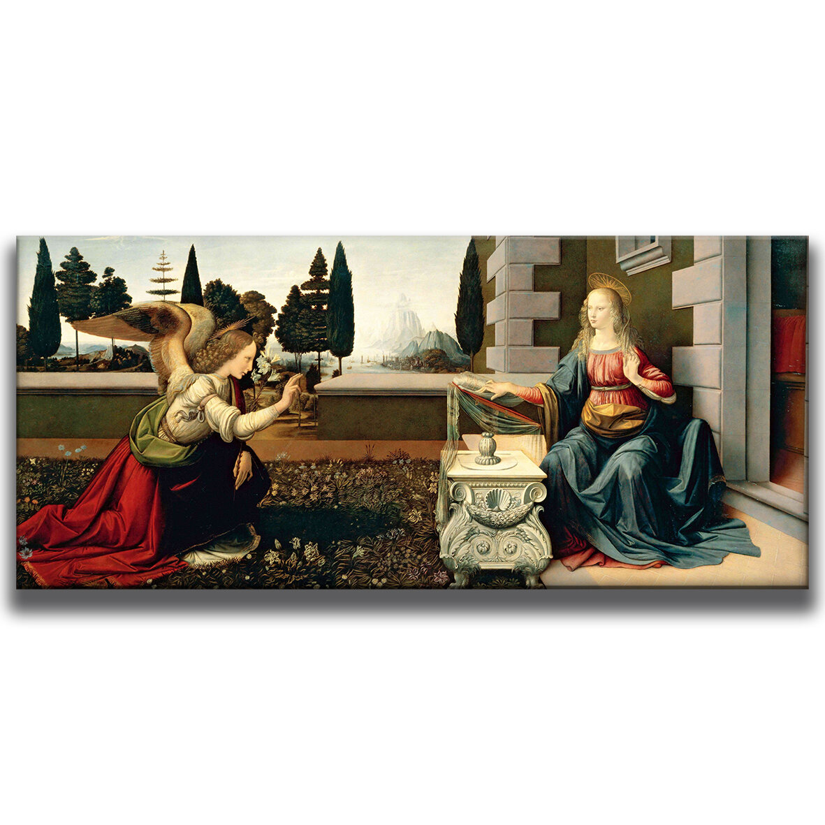 Картина для интерьера на холсте Леонардо да Винчи «Благовещение» 40х89, холст натянут на подрамник