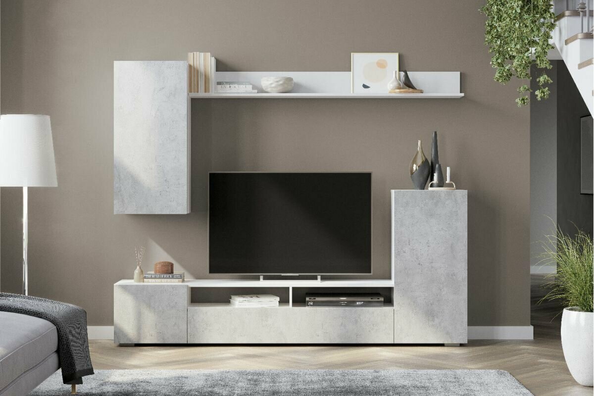 Стенка в гостиную со шкафом Белый/Цемент Светлый, МГС, 170х34,6х213 см SV-Мебель