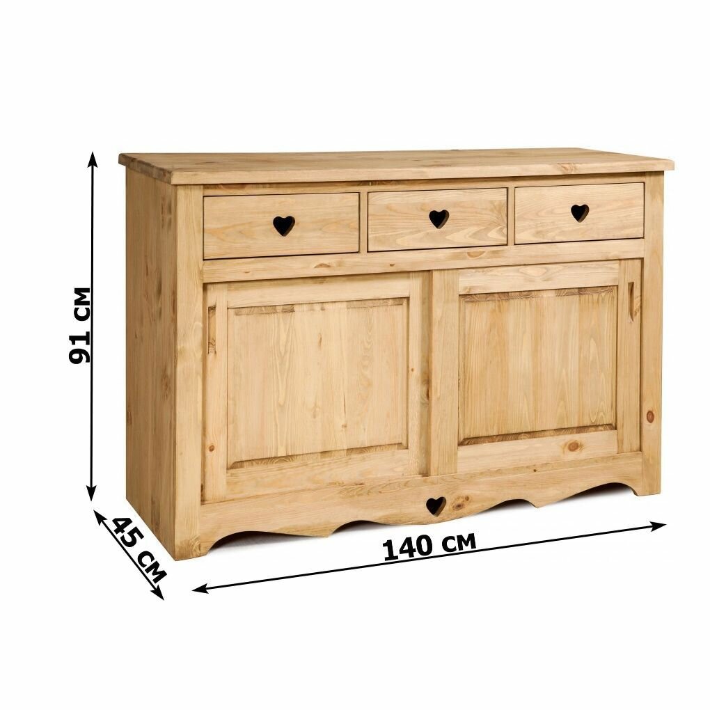 Тумба 2 дверки 3 ящика Прованс KR100 140х45х91 см, массив сосны, старение/воск