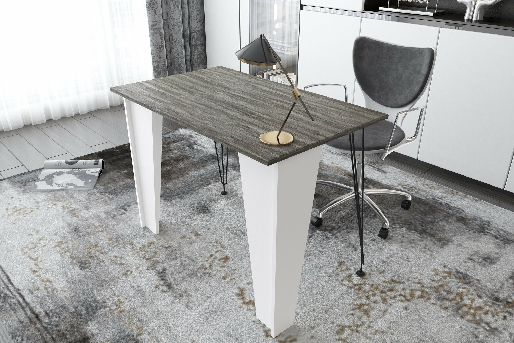 Стол письменный 100x60х73см, ЛДСП/МДФ, кромка ABS пластик белый - дуб винтаж графит