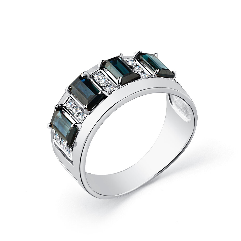 Кольцо, белое золото, 585 проба, сапфир, бриллиант