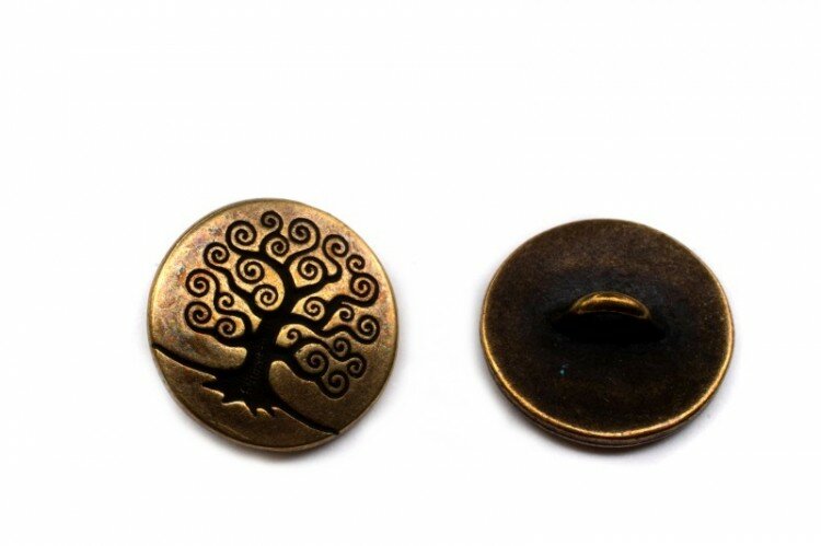 Пуговица TierraCast Дерево жизни 15мм, отверстие 2мм, цвет античная латунь, 94-6562-27, 1шт