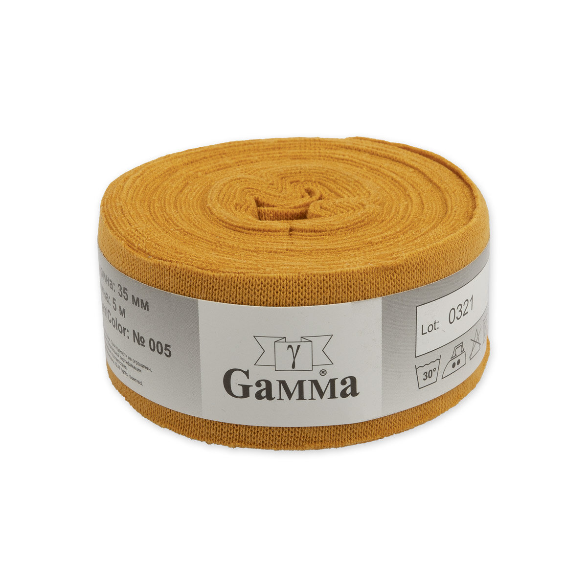 Gamma окантовочная бейка трикотажная рибана 35 мм 95% хлопок 5% эластан горчичный 5м №005