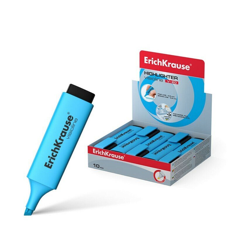 Маркер-выделитель Erich Krause V-20, голубой (3 шт. в упаковке)