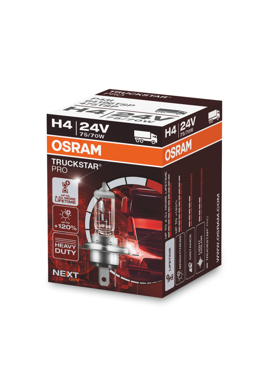 Галогенная автомобильна ялампа Osram H4 (75/70W 24V) Truckstar Pro 1шт, 64196TSP