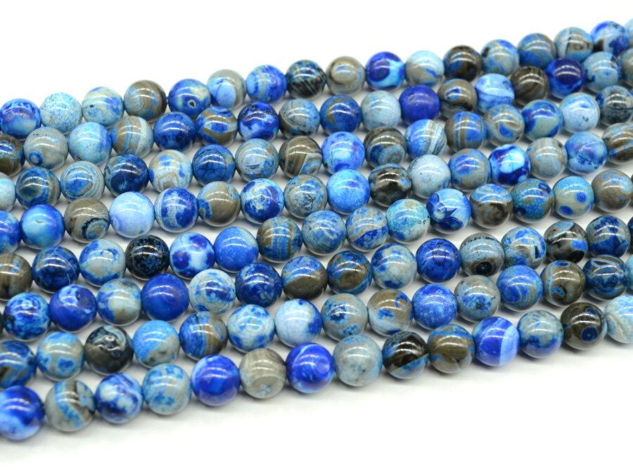 Бусины из агата крейзи тонированного шарик 10мм цв. синий, 37см, 38 бусин .